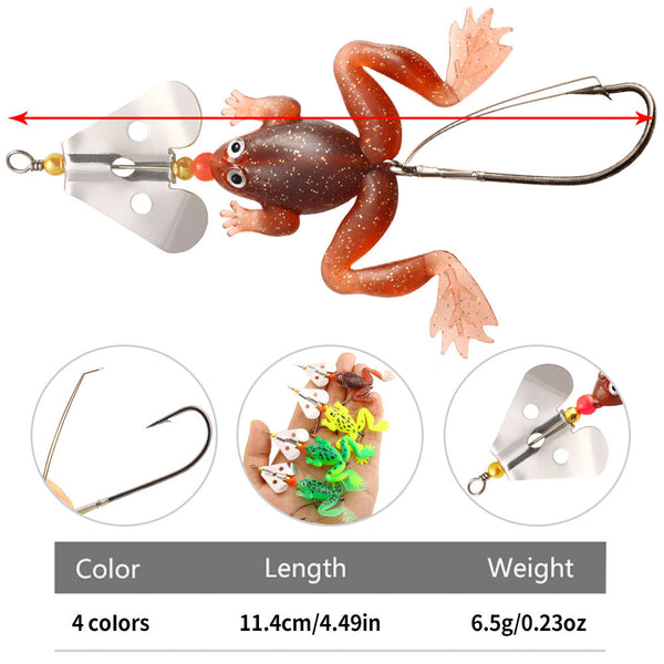 HERCULES Soft Frog Baits Weedless Single Hook with Rotating Metal Sequ ...